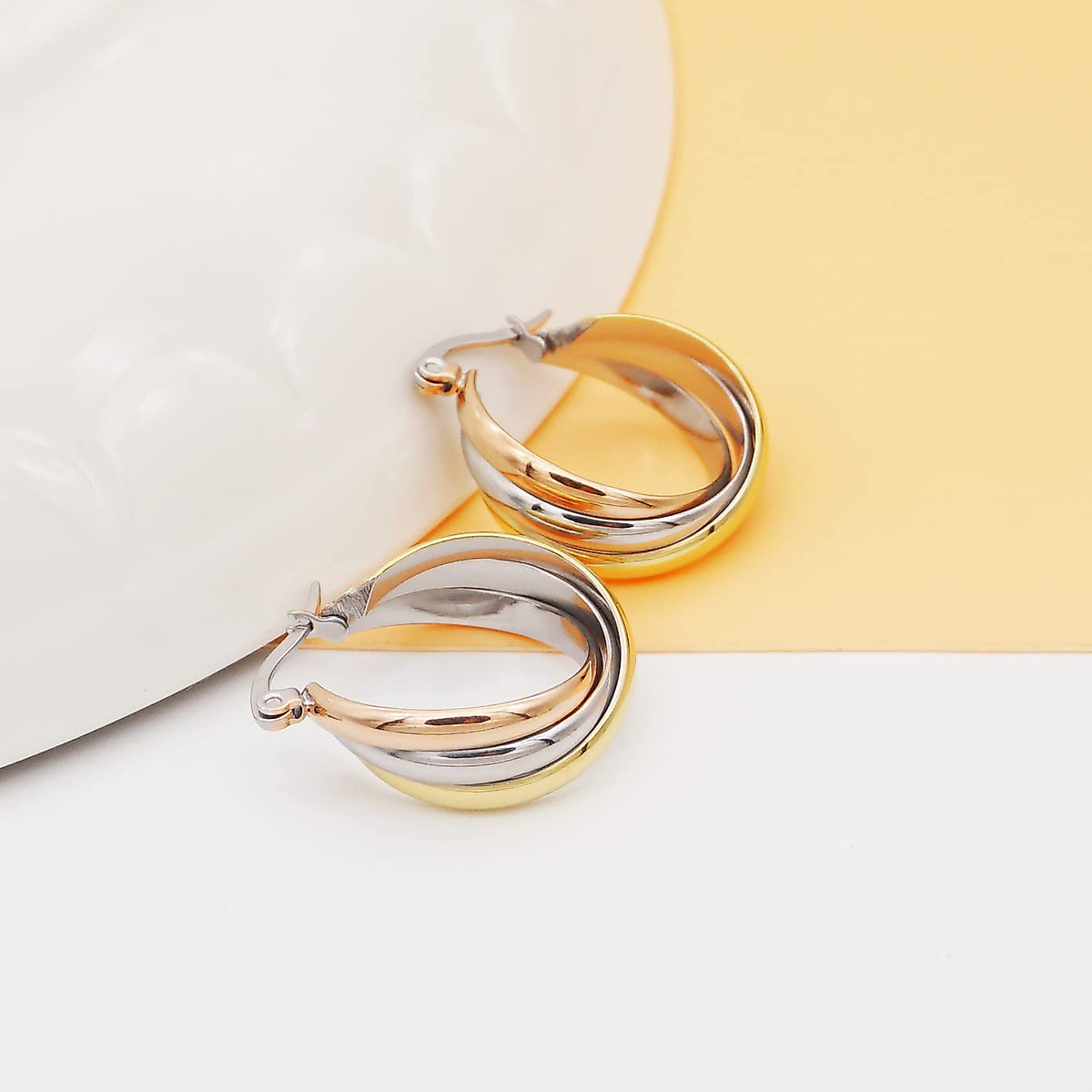 JSEA Stainless Steel Crisscross Hoop Earrings for Sensitive Ears Women