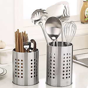 Jninexiu Stainless Steel Kitchen Utensil Holder, Kitchen Utensil Drying Cylinder with Drain Holes，Cookware Cutlery Holder for Kitchen/Home/Office