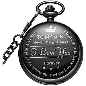 LYMFHCH Personalized Pocket Watch with Chain, Engraved “to My Son” “I Love You” Used for Birthday Christmas Graduation Gifts Pocket Watches