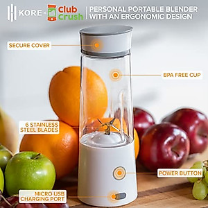 Kore ClubCrush Portable Blender - 13.5 fl oz USB-Rechargeable Travel Blender for Shakes and Smoothies | 5000mAh Battery Included