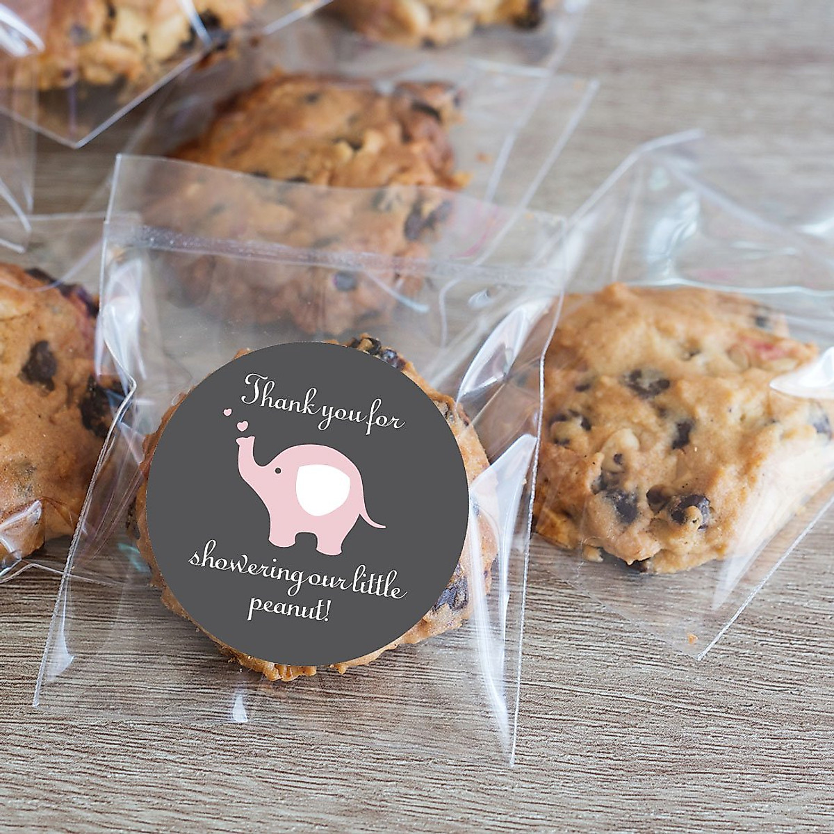 MAGJUCHE Pink Grey Elephant Thank You Stickers, Girl’s Baby Shower Party Favor Labels, 2 Inch Thank You For Showering Our Little, 40-Pack