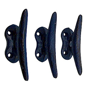 Wowser Nautical Blue Cast Iron Boat Cleat Wall Hooks, 3.5 Inches, Set of 3