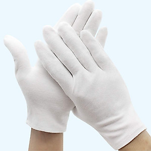 6 Pairs Soft White Cotton Gloves for Cosmetic Moisturizing Coin Jewelry Inspection Stretchable Lining Glove Size S-XL (XL)