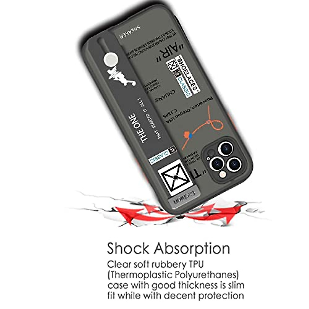 Ins Cool Off Phone Cover Compatible with iPhone 12 Pro Max Case for Boys, Sports Shoes Graphics White Black Pattern Slim Thin Clear Hard Back Shockproof Case with Adjustable Wristband Kickstand