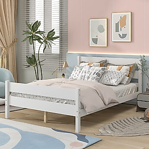 LostCat Full Size Bed Frame with Headboard and Footboard, Wooden Platform Bed Frame for Girls Boys,No Box Spring Needed/Easy Assembly, White