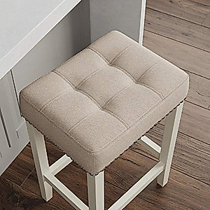 Nathan James Hylie Nailhead Wood Pub-Height Kitchen Counter Bar Stool 24", Natural Flax/White
