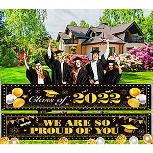 KIZZYEA Graduation Decorations 2022 - 2 Pcs Congrats Grad Banners for Class of 2022 and Proud of You Congratulations Banner Graduation Party Supplies Yard Sign Backdrop for Indoor Outdoor