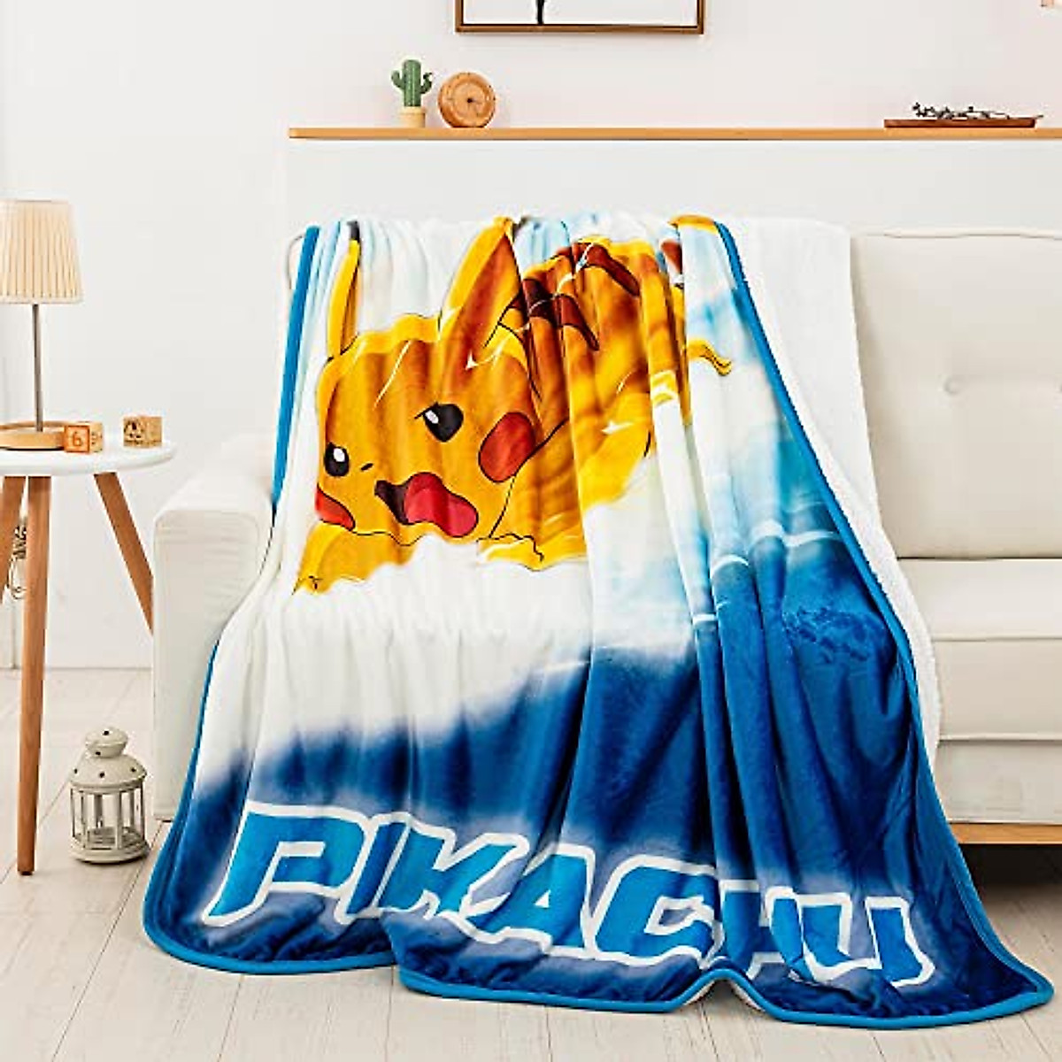 Northwest Pokemon Pikachu Bolt Oversized Silk Touch Sherpa Throw Blanket, 60" x 80"