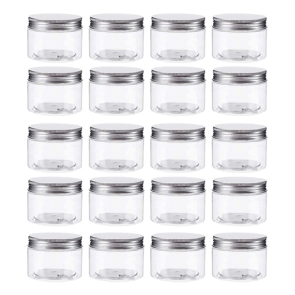 Bekith 20 Pack 4 Ounce Clear Plastic Storage Jars Containers With Screw-on Lids, Refillable BPA Free Small Round Slime Containers for Kitchen & Household Storage