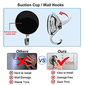 YSSILADI Suction Cup Hooks Heavy Duty Vacuum Suction Shower Hooks Glass Suction Cup Hooks Bathroom Robe Hooks Reusable, No Hole Punched, for Garland Decoration (Silver, 6 Pack)