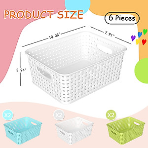 Xyskin 6-Pack Plastic Small Storage Weave Baskets, Nesting Shelf Basket for Cabinets and Pantry