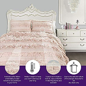 Lush Décor Belle 3 Piece Ruffled Quilt - Pink Blush - Full/Queen Quilt Set