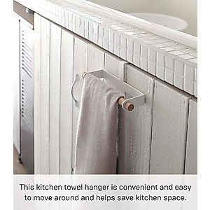 YAMAZAKI Cabinet Door Dish Home Towel Hanger, | Steel + Wood | Kitchen Organizer, One Size, White