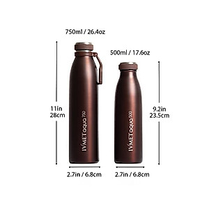 IVMET Aqua Stainless Steel Double Wall Vacuum Insulated Drinking Bottle Flask thermos Hydro Metal reusable Canteen for Sport School Fitness Outdoor (Coffee Brown, 25.3 Oz/750 ml)