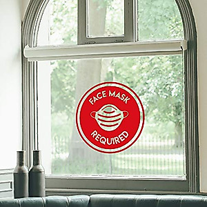 Vinyl Wall Decal Sign with Social Distancing Warning Sticker for Business Offices Stores Storefront Customers 17" x 17" (Red, Face Mask)