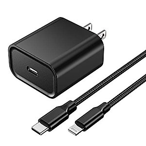 [Apple MFi Certified] iPhone Fast Charger, Veetone 20W PD Type C Power Wall Charger Plug with 6FT Nylon Braided USB-C to Lightning Quick Charging Sync Cable for iPhone 14/13/12/11/XS/XR/X/iPad/AirPods