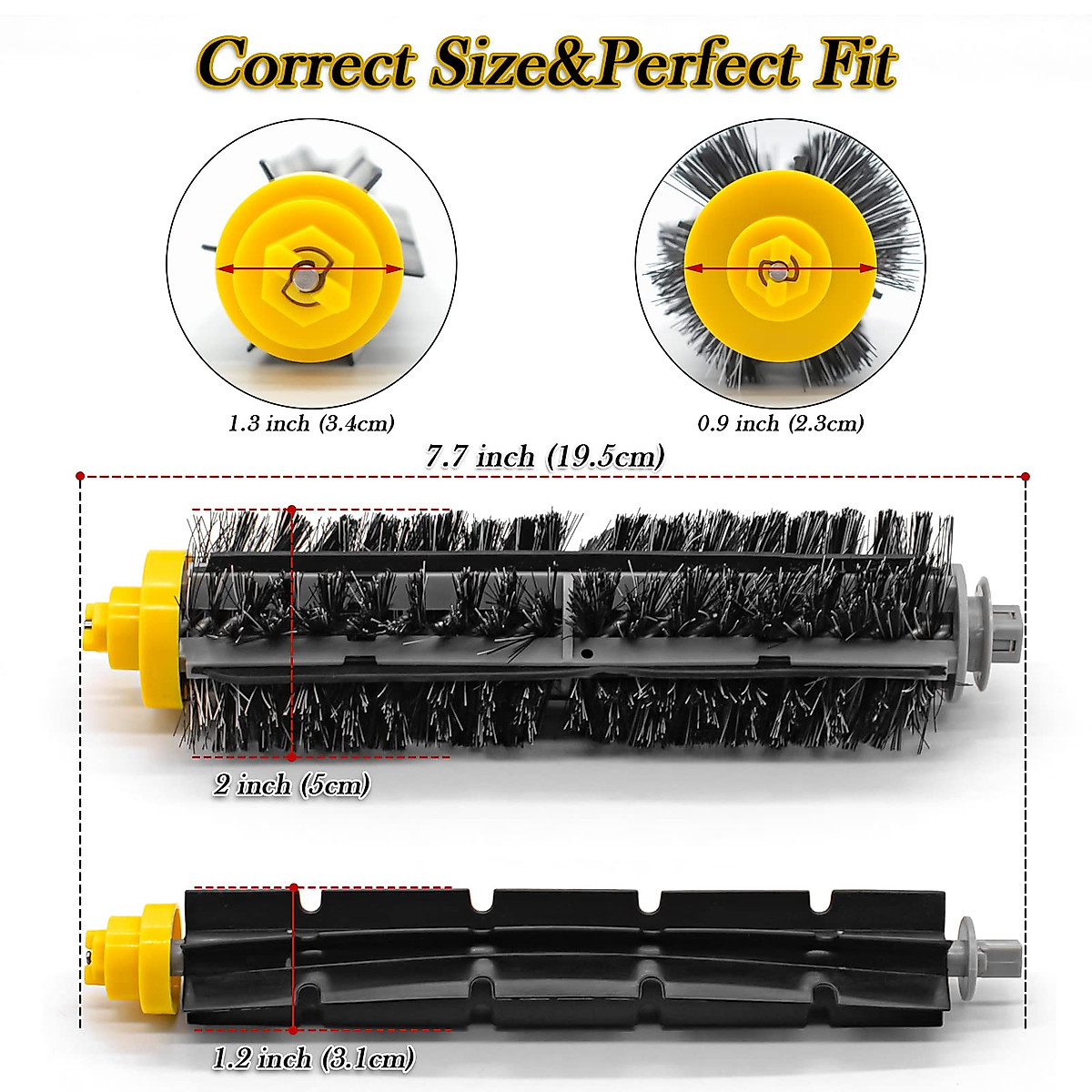 Garbage fighter Replacement Parts for iRobot Roomba 600 Series 690 980 670 660 651 650 630 614 595 585 564 552, 2 Pairs Bristle and Flexible Beater Brush, Vacuum Cleaner Kit