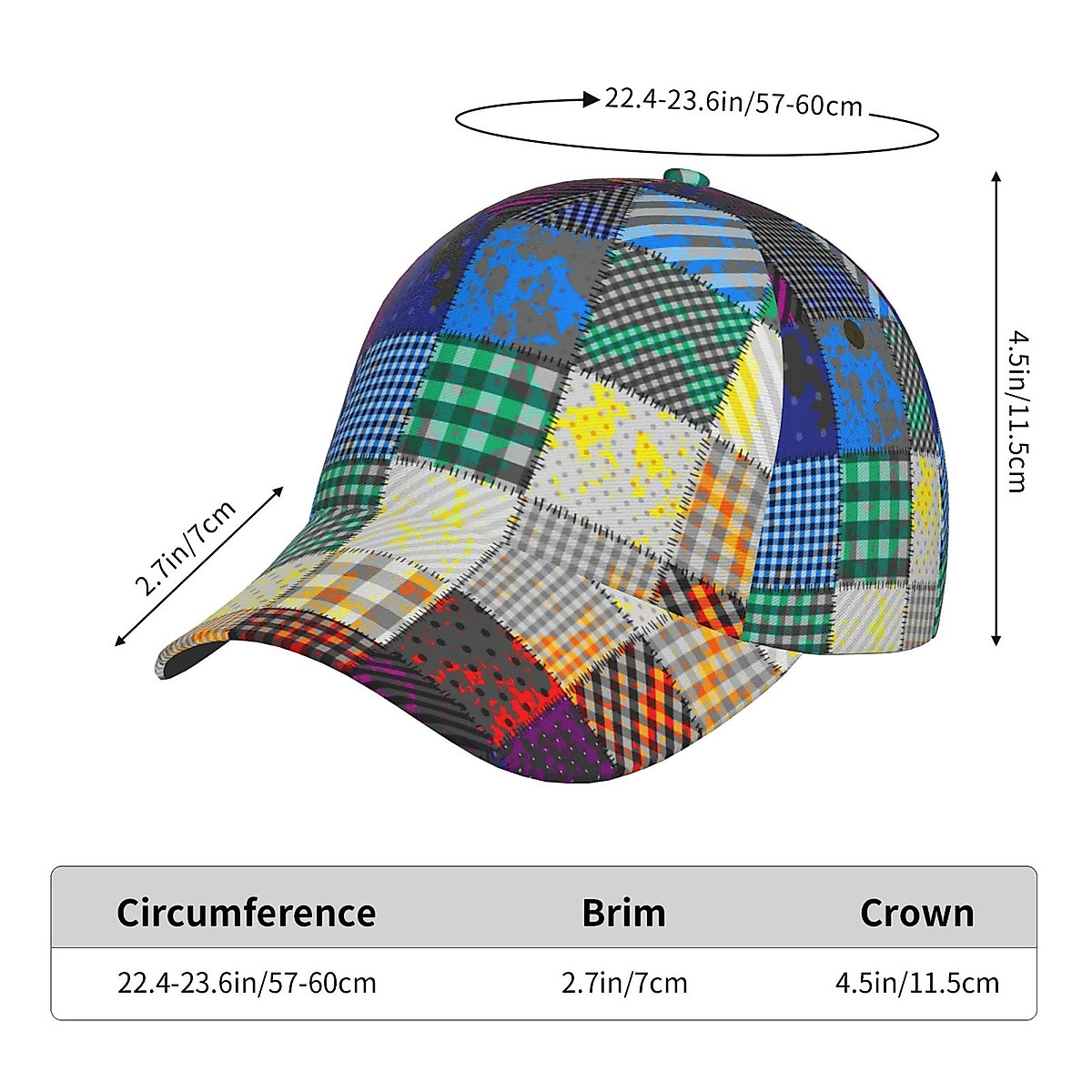 FAYXTIN Patchwork Colors Plaid Colourful Baseball Hat Trucker Cap Dad Hats for Men Women Adjustable Snapback Caps