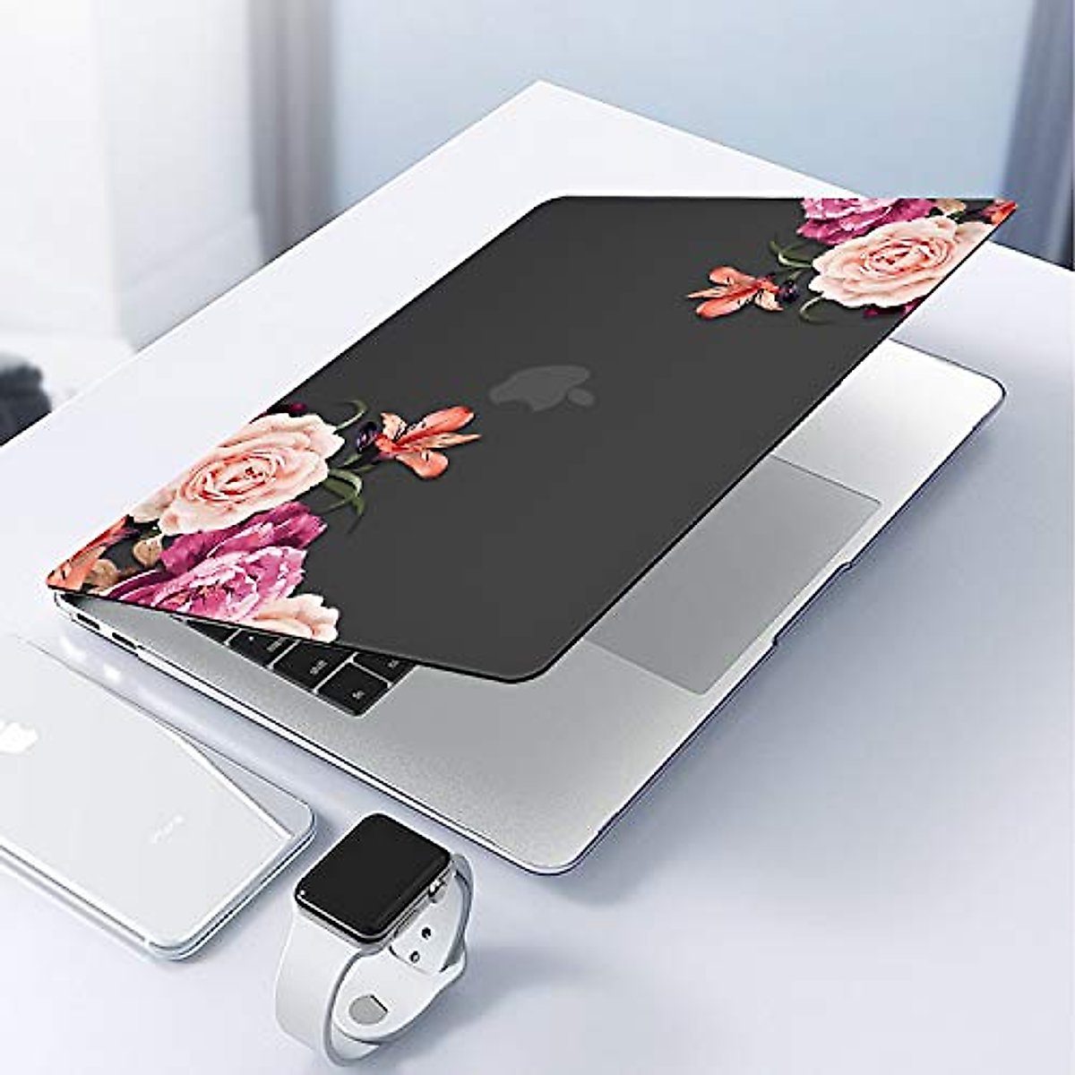 iLeadon MacBook Pro 13 inch Case 2020 Release Model A2338 M1/A2251/A2289, Plastic Hard Shell Case with Keyboard Cover Only Compatible 2020 New MacBook Pro 13 with Touch Bar Fits Touch ID, Peony Flower