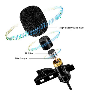 PHOTOOLEX Professional Lavalier Lapel Microphone Omnidirectional Condenser Mic for iPhone Android Smartphone,Podcasting, Recording, DSLR, Camera, Smartphone, PC, Laptop (236in)