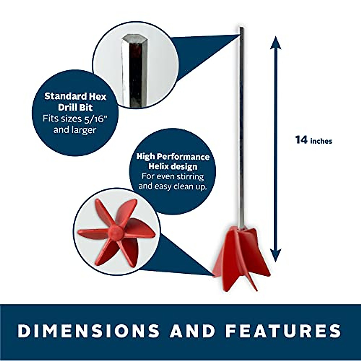 Teal Turtle Paint Mixer For Drill - 14 Inch Mixing Paddle For 5 Gallon Buckets – Works With Most Viscous Fluids - Paint, Stain, Coating, Epoxy, Wall Texture & Adhesive