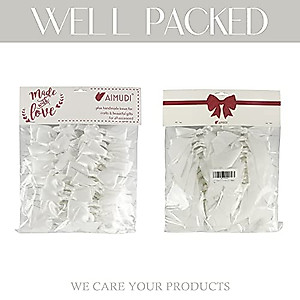 AIMUDI White Satin Ribbon Twist Tie Bows 3.5" Pretied Bows Premade Craft Bows for Treat Bags Cake Pop Gift Wrapping Basket Wedding Favors Cookie Candy Bagging Baby Shower - 50 Counts