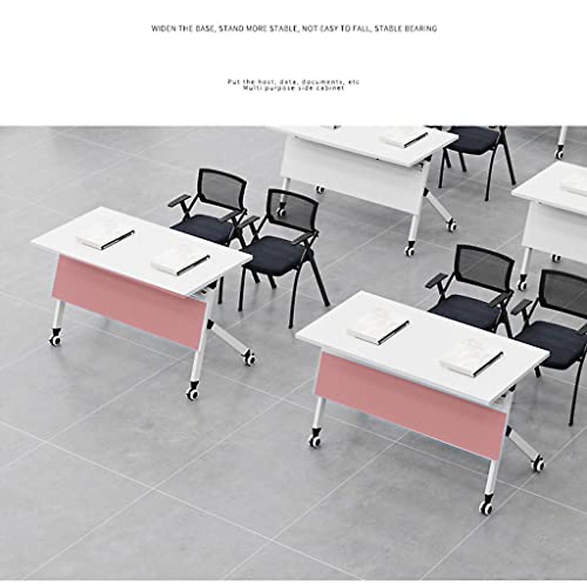 GUINJO Flip Top Mobile Training Table with Modesty and Lockable Wheels, Foldable Meeting Table for Conference Rooms,Training Rooms,Media Centers,Classrooms (Color : White, Size : 120 * 40 * 75cm)