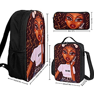 JYSDZSE African Girls 3D Printed Backpack 17 Inch Set School Bag/Crossbody/Pencil Bag Three Piece Backpack for Men and Women