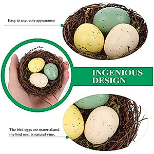 ARTIBETTER Artificial Bird Nest with 3 Bird Eggs Country Style Simulation Twig Bird Nest Handmade Rattan Nest DIY Craft Tree Ornament for Easter Garden Decor