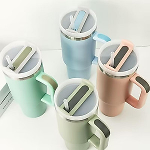 FAMKX 40oz Insulated Travel Mug Tumbler With Handle And Straw,Stainless Steel Double wall Vacuum Thermos Cup Keep Drink Cold and Hot (Champagne#)