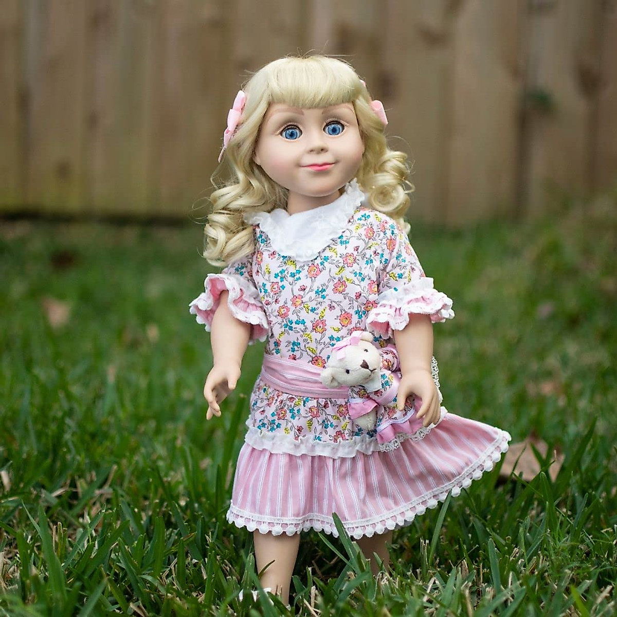 THE QUEEN'S TREASURES Officially Licensed Little House on The Prairie Nellie Oleson 18 Inch Doll, with Matching Little Bear. Compatible with American Girl