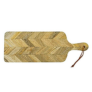 Mango Wood Mosaic Cutting Board Small With Leather Loop | Rustic Modern Design Serving Platter by Alchemade