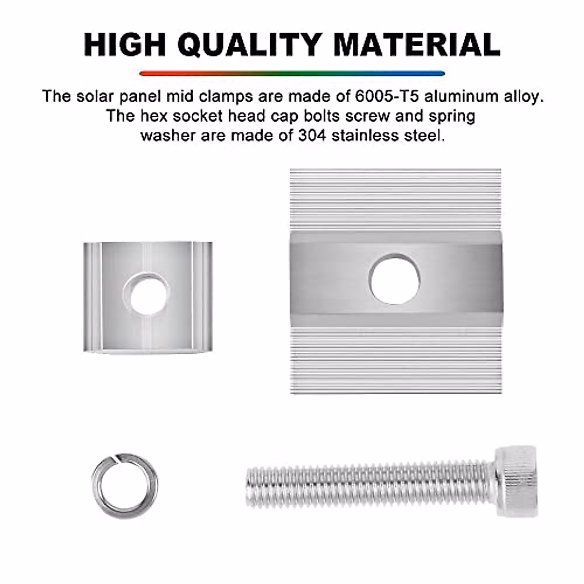 Solar Panel Mid Clamps Panel with Hex Socket Head Cap Bolts Spring Washer and Slider Nut Solar Mid Clamp for Solar Panel Mounting,4 Sets