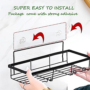 Large Black Shower Hanging Organizer Caddy Racks for Inside Shower Adhesive Shower Caddy Baskets Shelves for Bathroom Bathtub RV Dorm College Wall No Drill 5 Pack (Black)