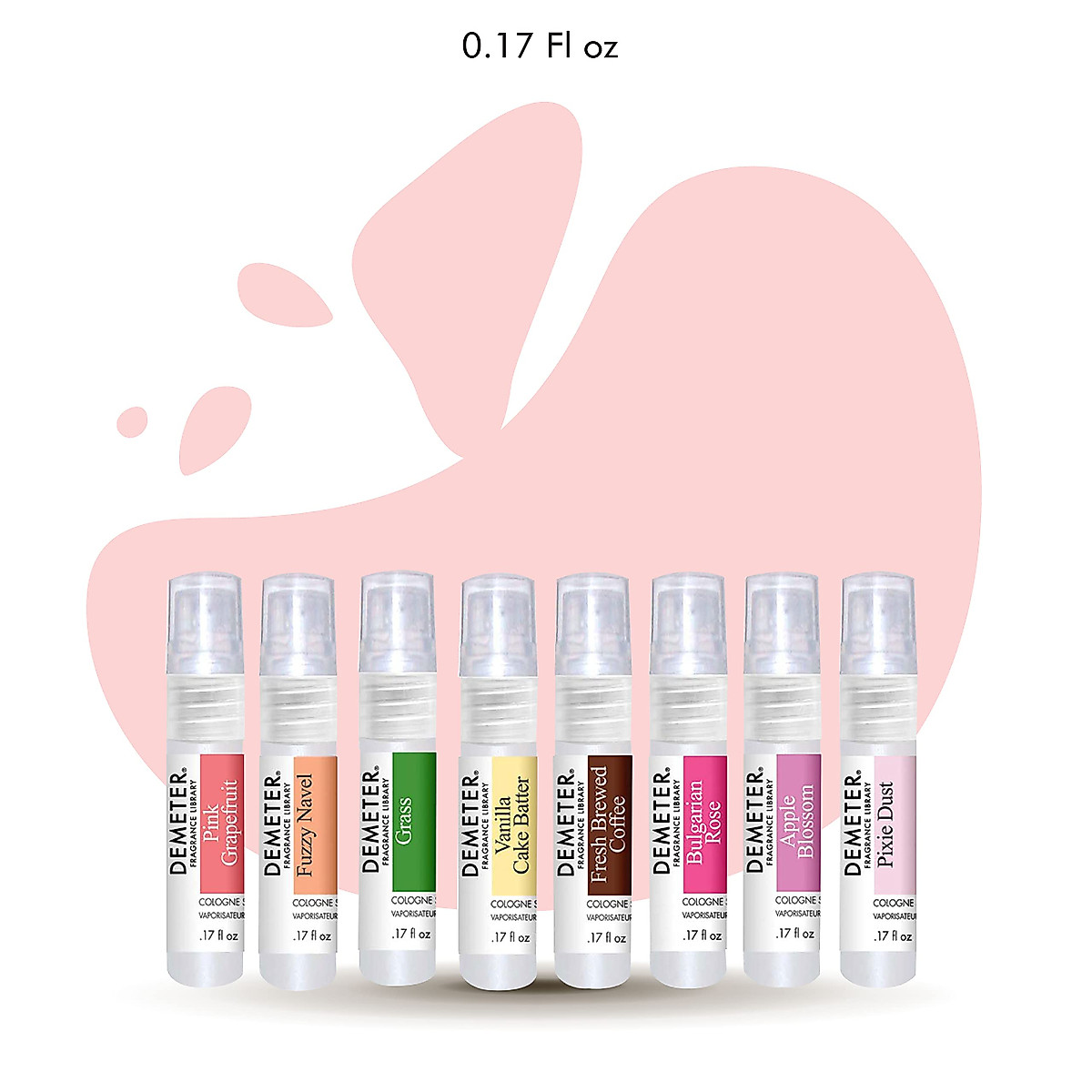 DEMETER Happy Foolproof Blending Set, Pink Grapefruit, Fuzzy Navel, Grass, Vanilla Cake Batter, Fresh Brewed Coffee, Bulgarian Rose, Apple Blossom, Pixie Dust, Set of 8 Perfumes