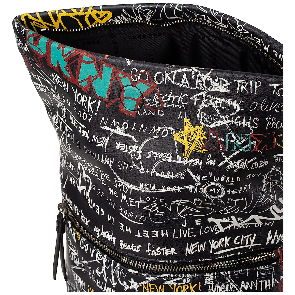 DKNY Women's Multipurpose Fashion Backpack, Black Iconic Graffiti Tilly, One Size
