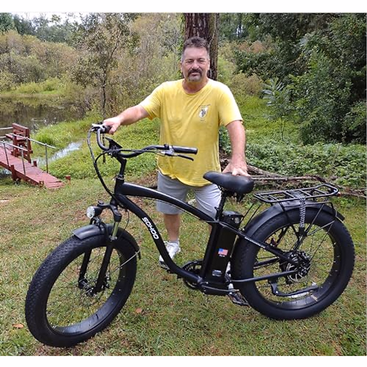 Soumye Beach Cruiser E-Bike 1050W Pack Watts Motor 48V/768WH Lithium Battery 26”x4.0 Fat Tire Max Speed 28m/h Step-Thru M5 Larger Size Display, 7 Gears for Adults (S132-Black)