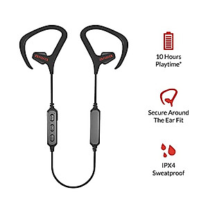 AIWA Train in Ear Wireless Headphones with 10 Hour Playback Time, 10mm Drivers, IPX4 Waterproof and Sweatproof Bluetooth Earbuds, Secure Wingtips, Perfect for The Gym