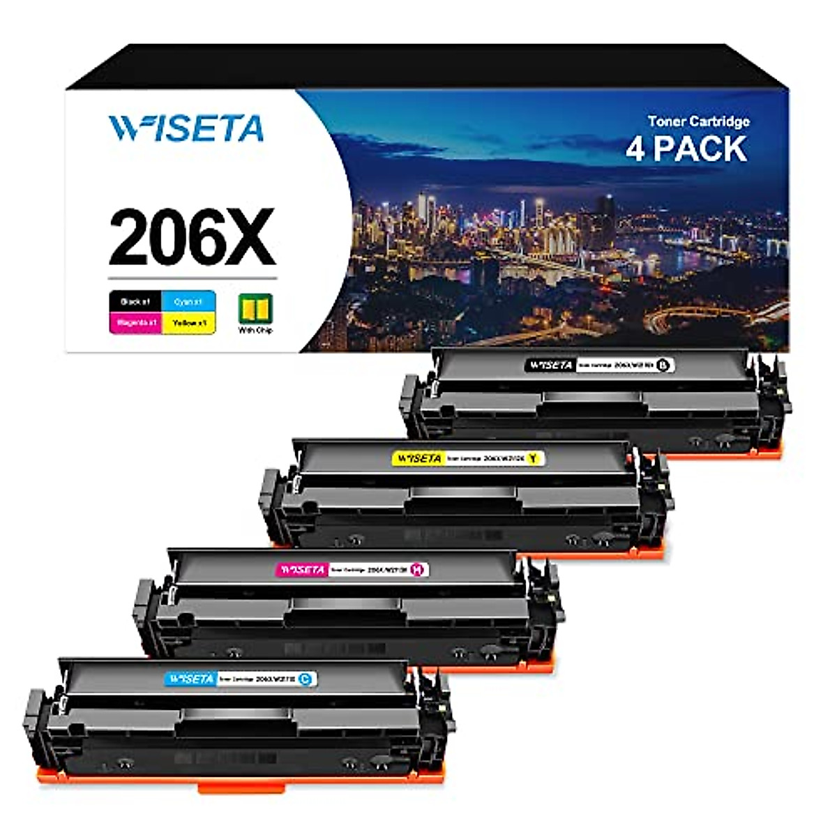 206X Toner Cartridges 4 Pack High Yield (with CHIP) Compatible Toner Cartridge Replacement for HP 206X 206A W2110X Compatible with Color Laserjet Pro MFP M283fdw M283cdw M255dw M282nw Toner Printer