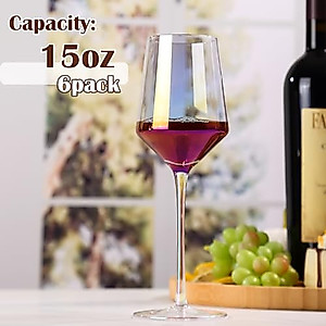 Physkoa Rainbow Wine Glass Crystal Hand-Blown Iridescent Wine Glasses Set of 6 for Wine Tasting,Bar 15oz