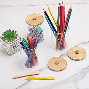 Tbestmax 4 Pack Qtip Holder Dispenser - 10-Ounce Apothecary Jars Bamboo Lids with Mirror for Cotton Ball Swab Pad, Bathroom Organizers and Storage Containers