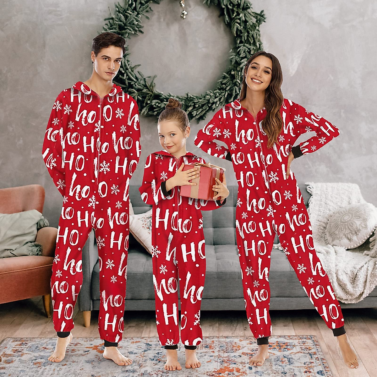 Christmas Pajamas Family Matching Pyjamas Set Holiday Sleepwear Pjs Gifts for Mens Womens Reindeer Loungewear Xmas Jumpsuit Mom L