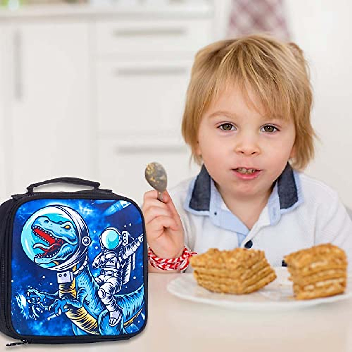 KLFVB 3PCS Dinosaur Backpack for Boys, 16" Kids Bookbag and Lunch Box, Preschool Backpacks for Elementary Students