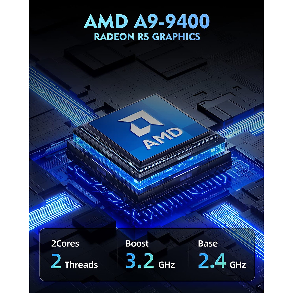 ATOPNUC Mini PC Windows 10 Pro, AMD A9-9400 APU(up to 3.2Ghz) Desktop Computer 8GB RAM 128GB SSD, Micro Suppport 4K Dual Screen Display/WiFi 5/BT5.0/Auto Power On for Business Home Office