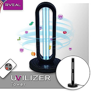 Rveal UVILIZER Tower - UV Light Sanitizer & Ultraviolet Disinfection Lamp (U-V-C Bulb for Home, Office, Travel | 38W Ozone Room Cleaning | US Stock)