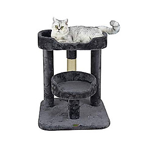 Go Pet Club 23" Cat Tree Scratcher Kitty Condo Kitten Furniture with Two Elevated Perch Beds and Large Base for Indoor Cats, Gray