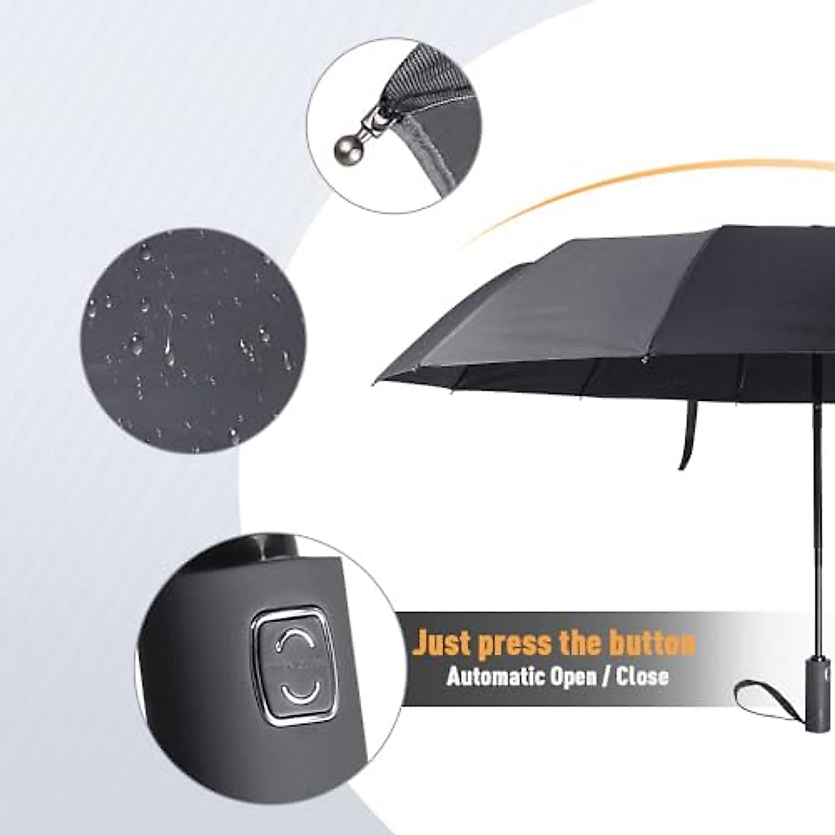 JBM Collapsible Umbrella Large Portable Auto Open Umbrella Compact Travel Umbrella Folding Sun & Rain Protection Windproof Double Reinforced Fiberglass Frame Umbrella for Adults