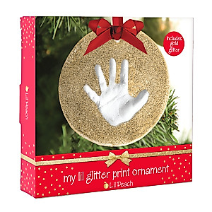 Lil Peach My First Christmas Baby’s Print Ornament, Newborn Handprint Or Footprint Making Kit, Baby Holiday Christmas Tree Keepsake Ornament, Included No-Mess Clean Touch Ink Pad, Silver Stars