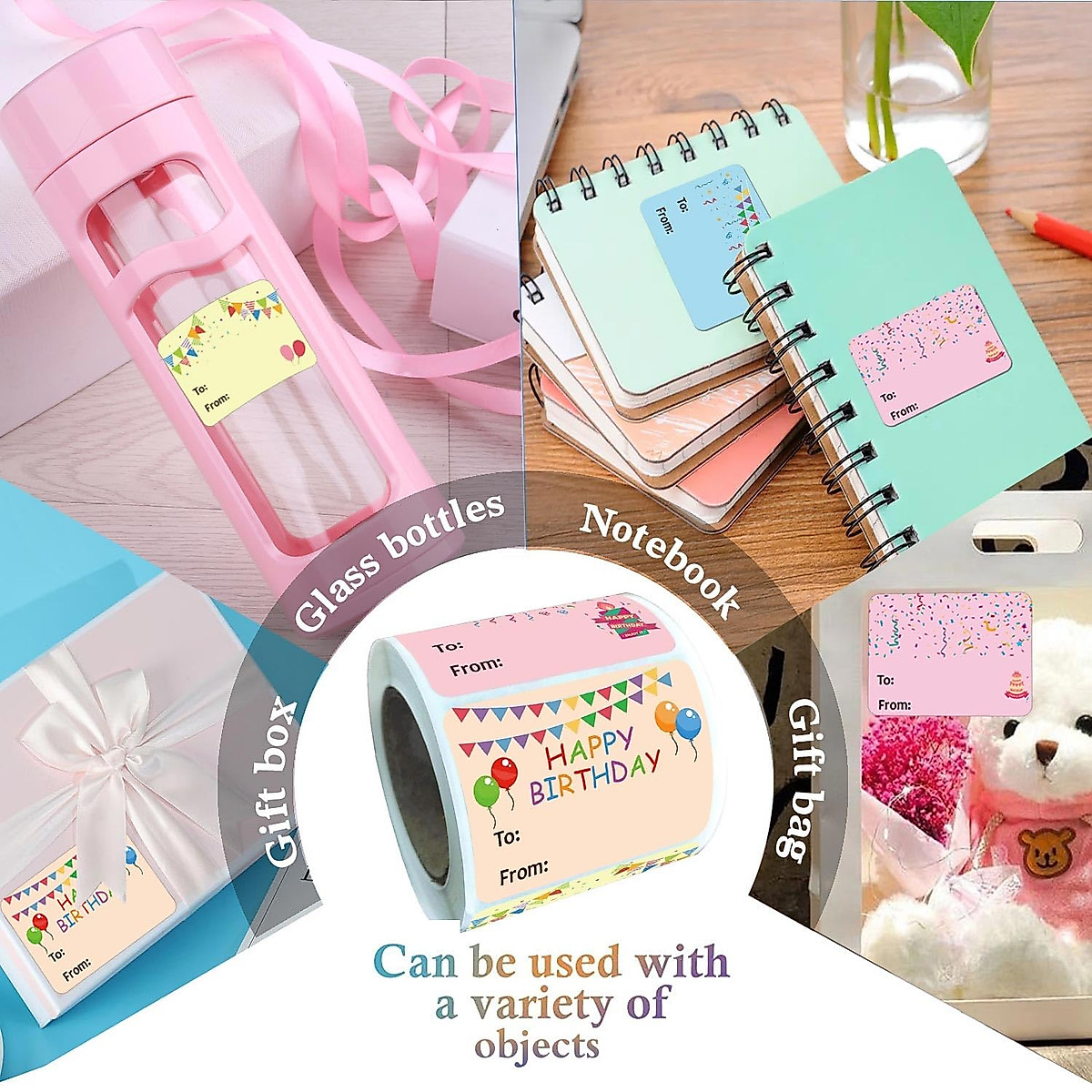 Happy Birthday Gift Tags Name Tags Stickers 1.5 x 2 Inch - Rectangle Christmas to from Labels Present Stickers Festival Birthday Stickers for Kids Party Favors Envelope Packages Seals 300 Pcs