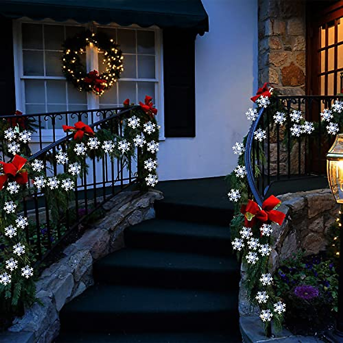 Ohwewant 30Ft 50LED Solar Christmas Lights Outdoor Waterproof, 8 Modes Solar Snowflake Lights Outdoor for Outdoor Christmas Decoration Wreath Garland Garden Yard Patio